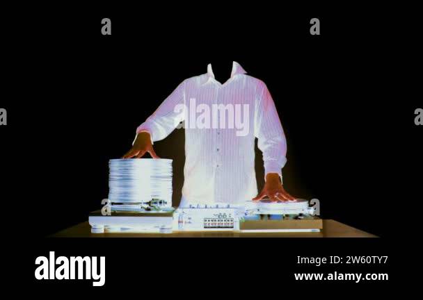 Stopmotion animation of headless dj with piles of records growing and ...