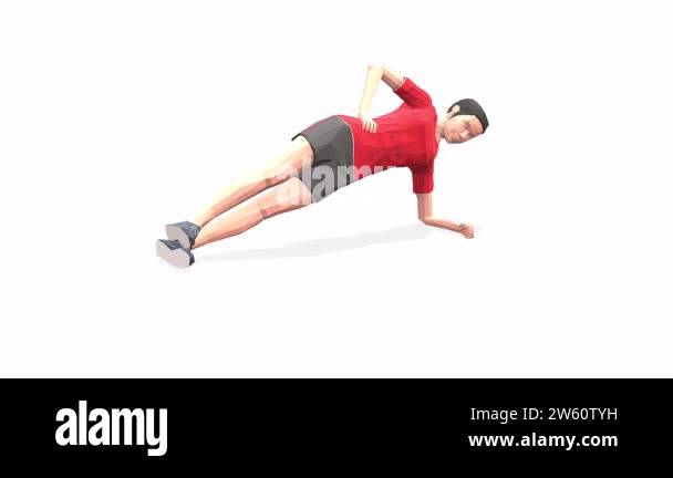 Side Plank Up&DownWoman exercise animation 3d model on a white ...