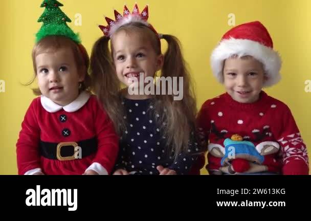 Emotion Cute Happy Cheerful 3 Siblings Friends Baby Girl And Boy in ...