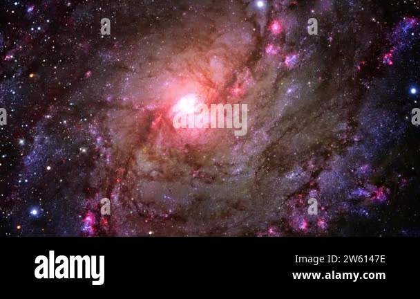 Space journey travel through start field into Spiral galaxy M83 ...