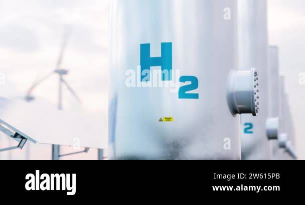 Hydrogen energy storage gas tank with solar panels and wind turbine in ...