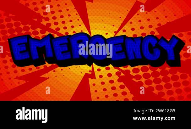 Emergency. Motion poster. 4k animated red Comic book word text changing ...