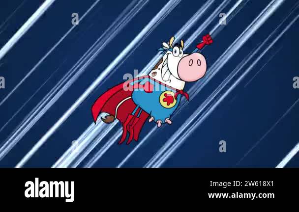 Super Hero Cow Cartoon Character Flying. 4K Animation Video Motion ...