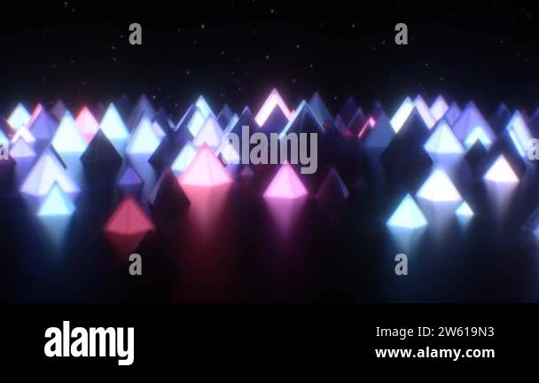 Glass Neon Pyramids Glow Retro Futuristic Abstract Night Landscape - 4K ...