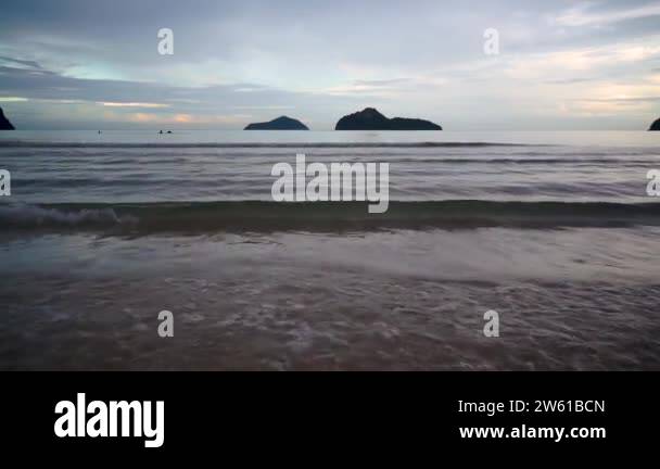 Relaxing seascape tropical paradise beach with waves hit sand coast and ...