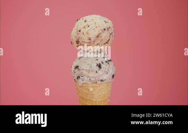 Time lapse,Melting of two flavors of ice cream on the cone. After ...