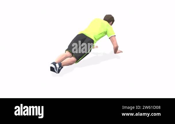 Grasshopper Push-ups Man exercise animation 3d model on a white ...