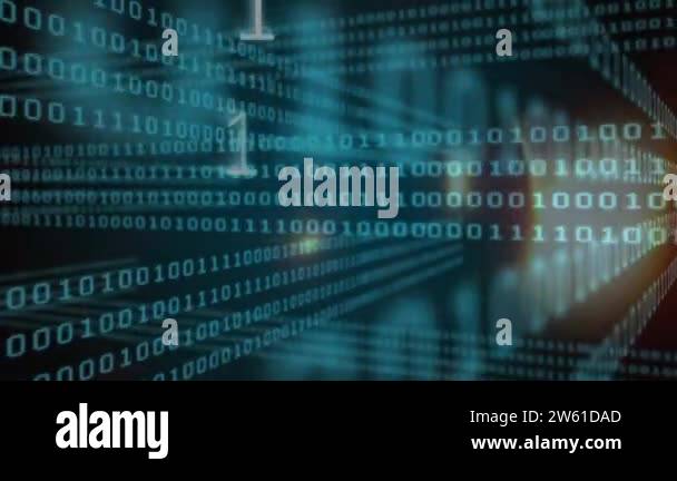 Animation Of Binary Coding And Light Spots On Black Background Global Data Processing