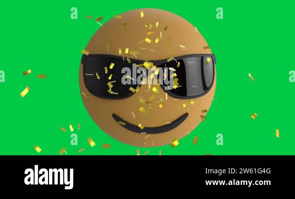 Animation of confetti falling over smiling sunglasses emoji emoticon ...