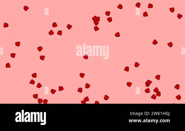 Strawberries screensaver. Many cartoon strawberries falling down on ...