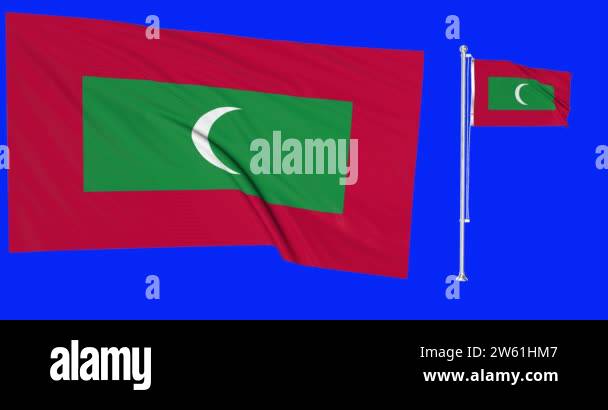 Green screen Maldives two flags waving maldivian flagpole animation 3d ...