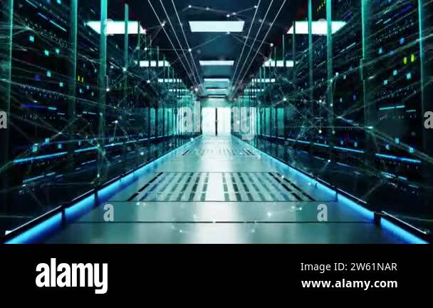 4K Walk through Data Center server connections Loop Background Animation Stock Video Footage - Alamy