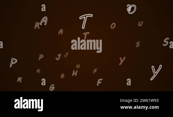 Digital animation of multiple alphabets floating and moving against black background. school and ...
