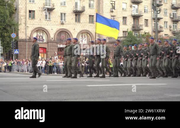 Ukraine, Kyiv - August 18, 2021: Ukrainian military march in the parade ...