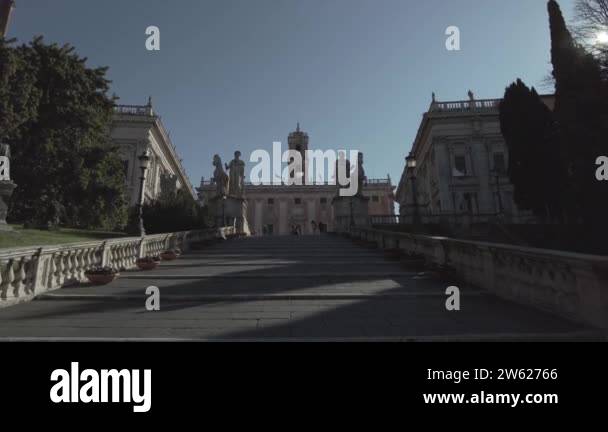 Pov view walk up beautiful Cordonata Staircase designed by Michelangelo ...