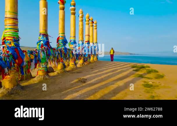 Thirteen pillars of sarge on Cape Burhan. A trip to Lake Baikal Stock ...