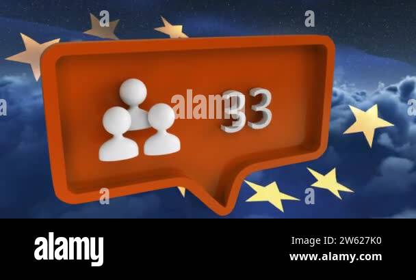 Animation of people icon with numbers on speech bubble with european ...