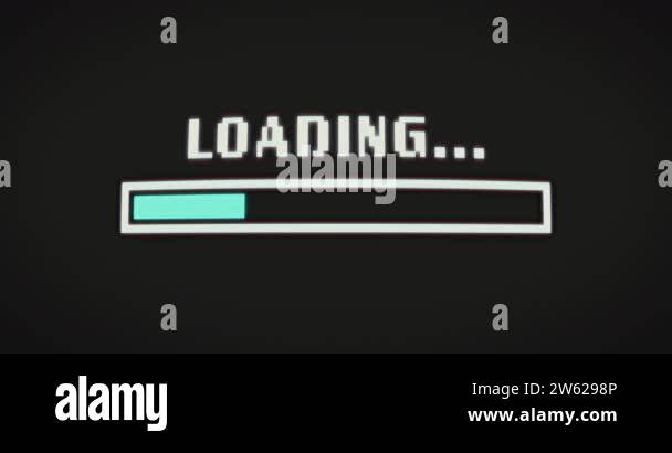 Animation of flickering loading and complete text and bar on black ...