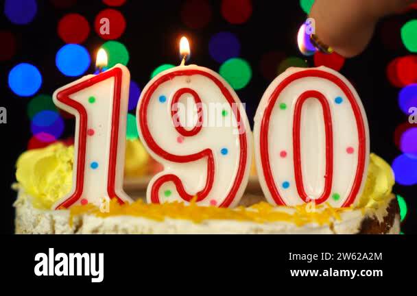 Number 190 Happy Birthday Cake With Burning Candles Topper Stock Video ...