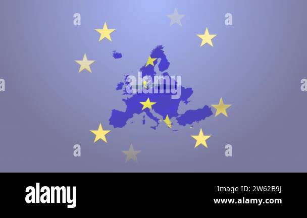Animation of european union flag and map of europe over recycling sign ...