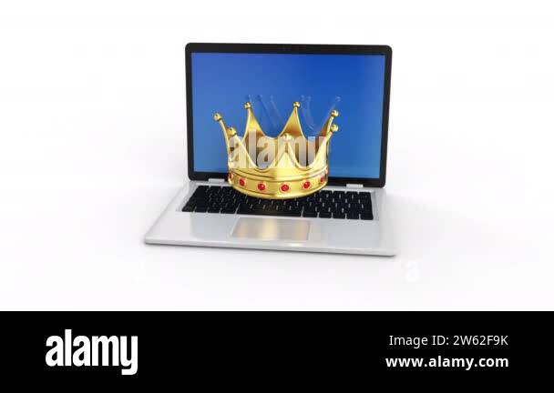 Golden crown on a laptop - white background. 4k animation Stock Video ...