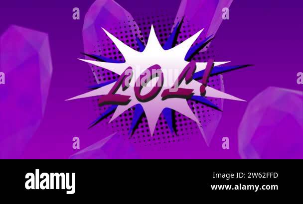 Animation of lol text in purple letters in retro speech bubble over ...