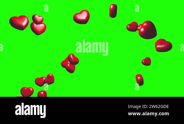 Red hearts 3d rising romantic love Valentine green screen chroma key ...