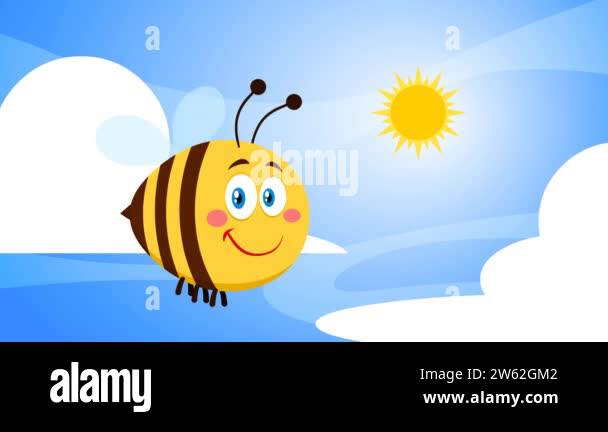 Smiling Cute Bee Cartoon Character Flying. 4K Animation Video Motion ...