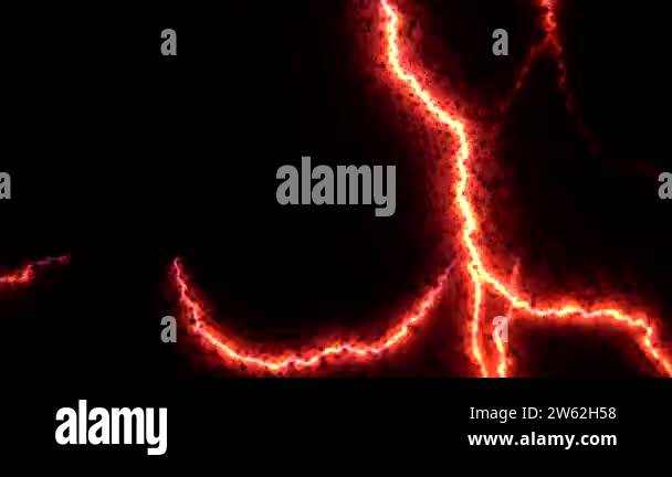 Orange electric flashes are sparkling and exploding on the black ...
