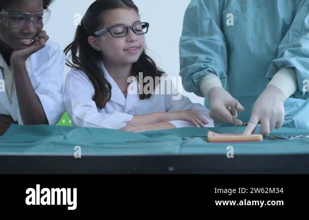 Education concept of 4k Resolution. Medical school students practicing ...