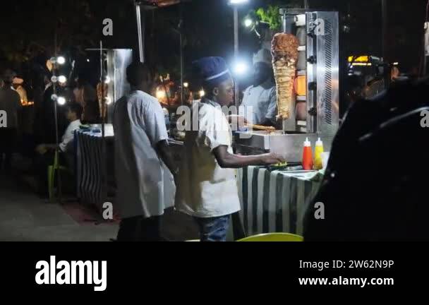Shawarma Cooked on a Skewer at the Night Market in Zanzibar, Africa ...