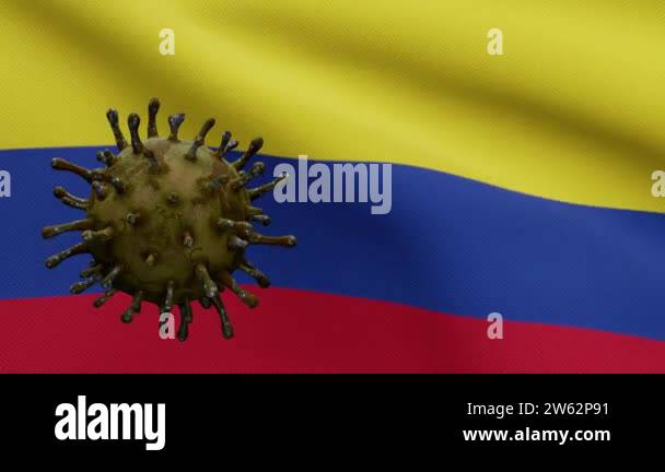 3D illustration Colombian flag waving with Coronavirus outbreak ...