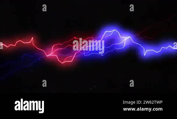 Red and blue lightning bolts of electrical current moving wildly across ...