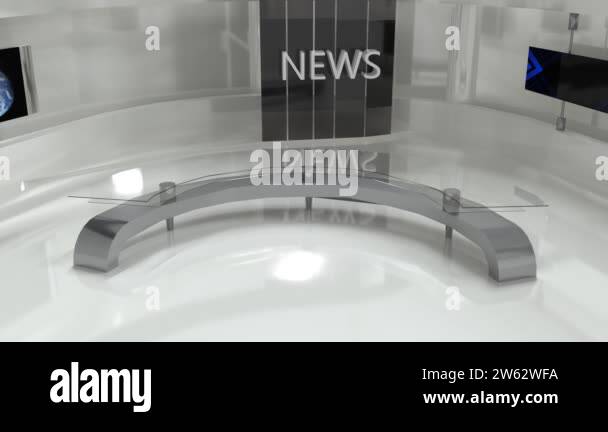 Breaking News modern tv empty virtual studio set with circular desktop ...
