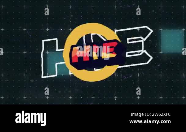 Digital animation of retro style high score text and abstract shapes ...