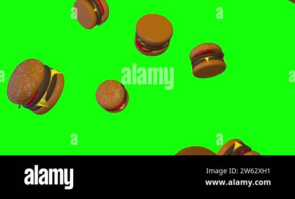 burguers rain falling fast food delivery green screen 10 animation 3d ...
