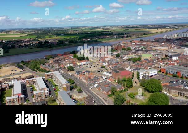 Aerial footage of the beautiful town of King's Lynn a seaport and ...