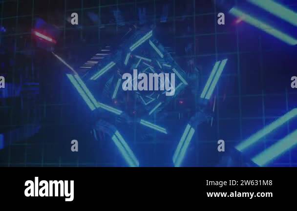 Animation of 6g text over scope scanning and computer circuit board ...