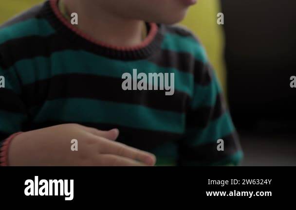 Hands with blue and red slime close up. Girl and boy preschool minor ...