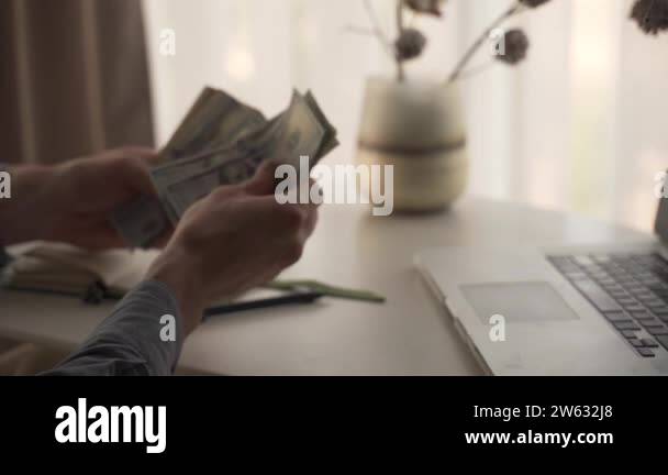 Man hand close-up counting many dollars 100 banknotes. Concept of ...