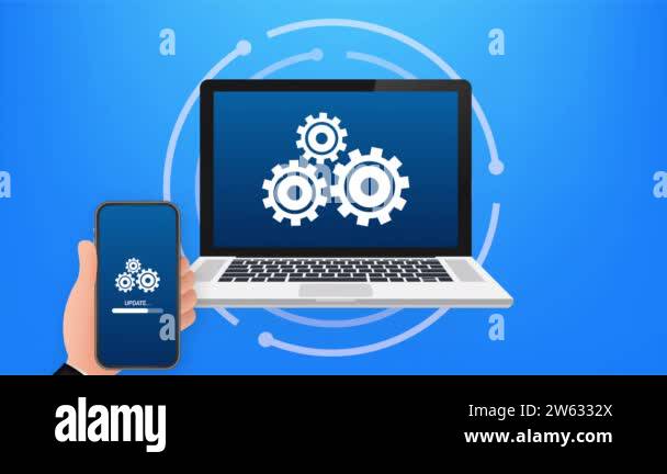 System Software Update Data Update Or Synchronize With Progress Bar On The Screen Illustration