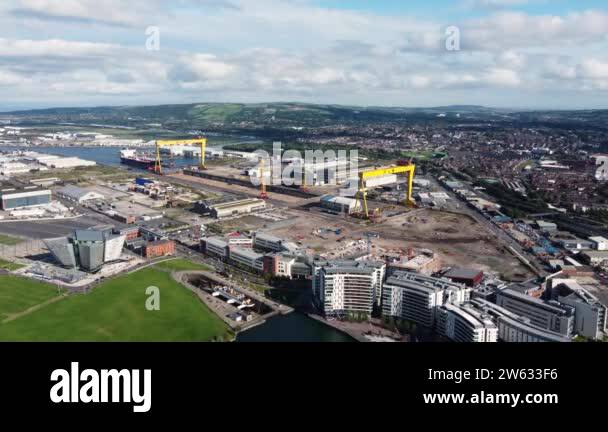 Aerial view of Harland and Wolff and Shipyard Dockyard where RMS ...