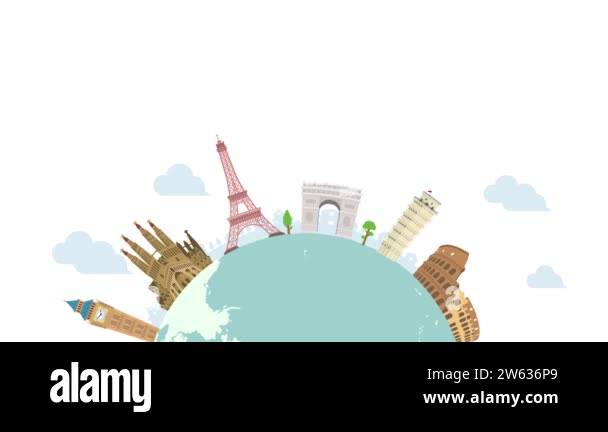 Travel, vacation, sightseeing animation banner (4K) . World heritage ...