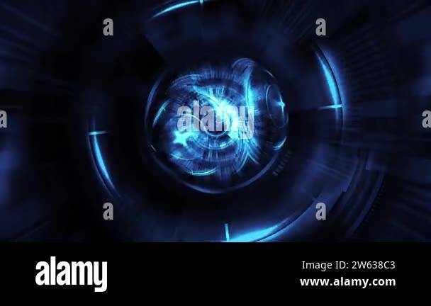 Abstract 3D blue science technology HUD circle interfaces seamless loop background, Hi-tech ...