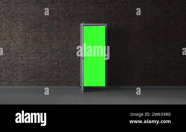 Classic design door opening to green screen. Camera move through ...