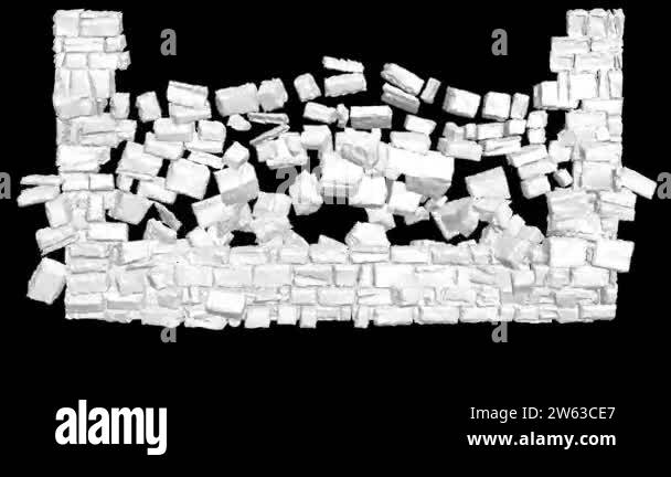 Wall explosion, destruction. 3D animation. Stonewall collapse, wall ...