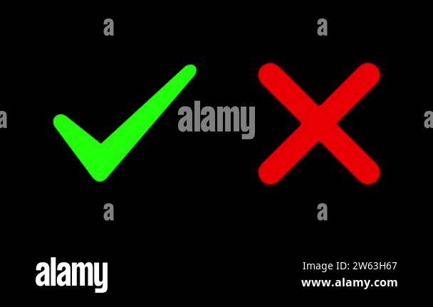 Check mark symbols animation, tick and cross brush signs, green ...