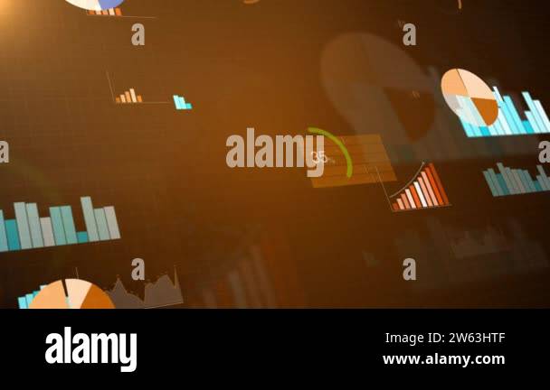 4K Business data stock market showing pie charts, numbers and graphs ...