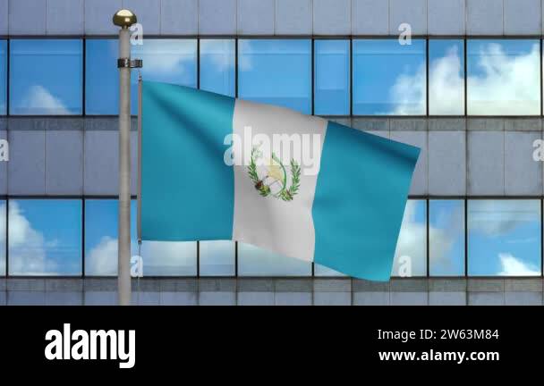 3D, Guatemalan flag waving on wind with modern skyscraper city ...