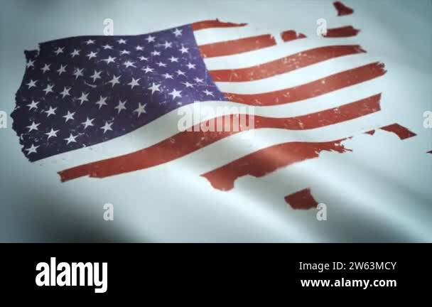 USA American Map On Flag Waving Textured Background Loop/ 4k animation ...